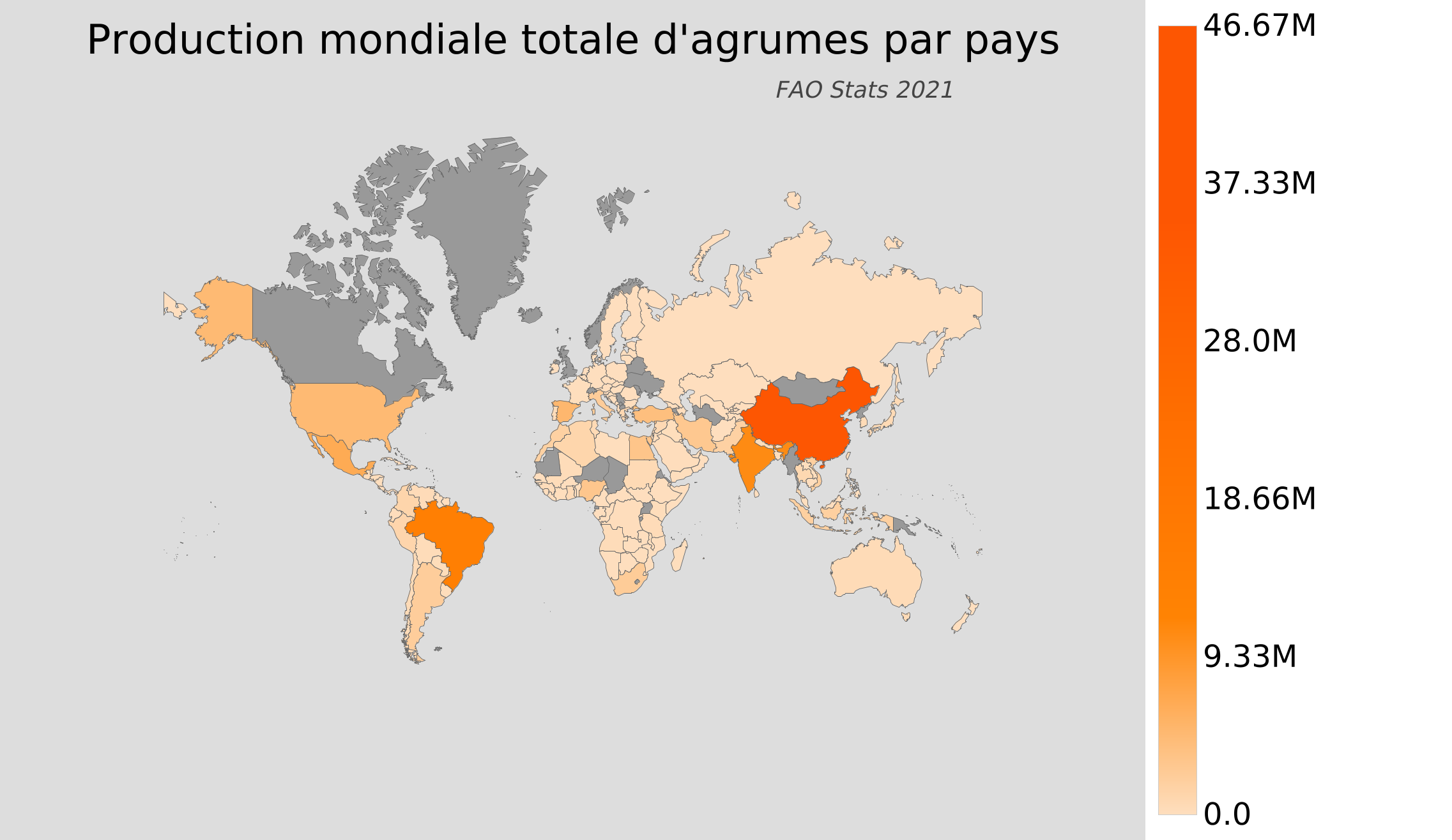 Production mondiale totale d'agrumes par pays